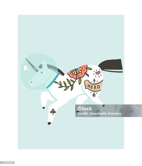 손으로 그린 벡터 추상적인 그래픽 창작 만화 일러스트 작품 구식 문신 흰색 배경에 고립 된 헬멧에 간단한 유니콘 우주 비행사 0명에 대한 스톡 벡터 아트 및 기타 이미지