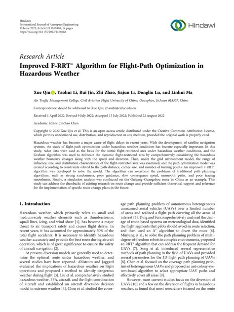 Pdf Improved F Rrt ∗ Algorithm For Flight Path Optimization In
