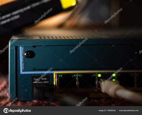 Ethernet Cable Network Switch Port Close Selective Focus Stock Photo