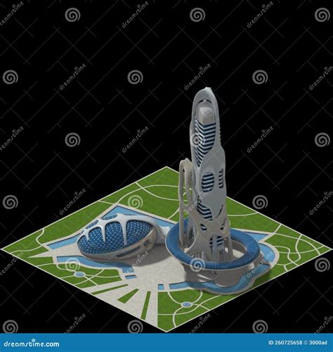 Futuristic 3d Game Architecture In Dimetric Projection Stock