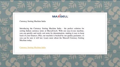 Ppt Currency Sorting Machine India Maxsell Tech Powerpoint