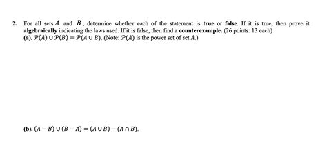 Solved For All Sets A And B Determine Whether Each Of Chegg Com