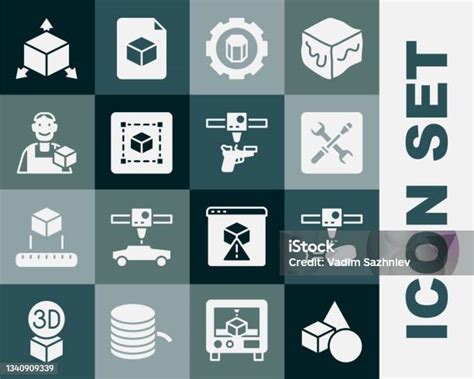 기본 기하학적 모양 3d 프린터 치킨 레그 설정 기하학적 그림 큐브 그래픽 디자이너 Isometric 큐브 및 건 아이콘을 설정합니다 벡터 제조에 대한 스톡 벡터 아트 및