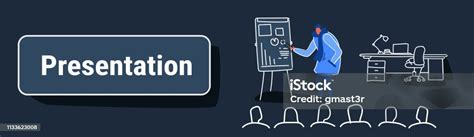 캐주얼 남자 스피커 가리키는 금융 그래프 플립 차트 회의 회의 프레 젠 테이 션 개념 사업가 팀 훈련 스케치 낙서 가로 배너 가리키기에 대한 스톡 벡터 아트 및 기타 이미지