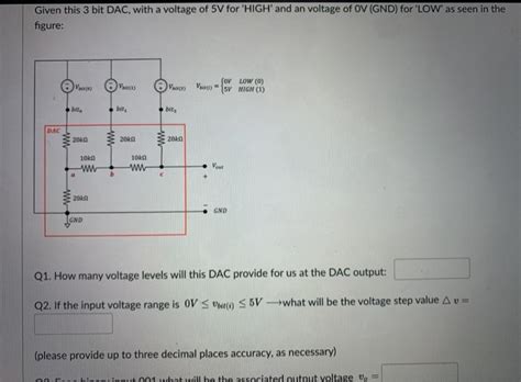 solved given this 3 bit dac with a voltage of 5v for high