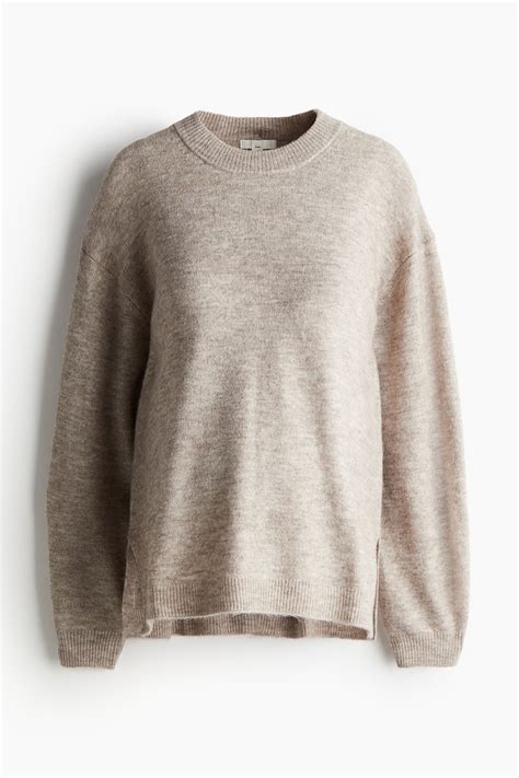Mama Slit Hem Jumper Light Beige Marl Ladies Handm Gb