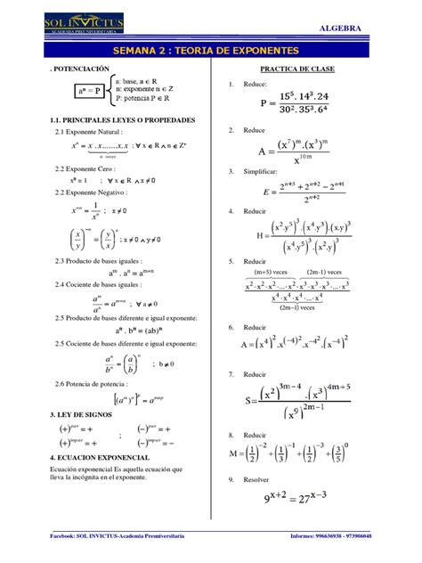 Semana 2 Teoria De Exponentes I Pdf Exponenciación Matemáticas