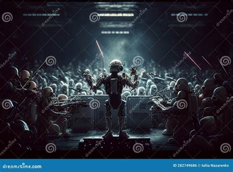 robot conductor leads a robotic orchestra ai generated stock