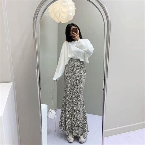 나쇼중 레오파드 플리츠 맥시 머메이드 롱 스커트 무료배송