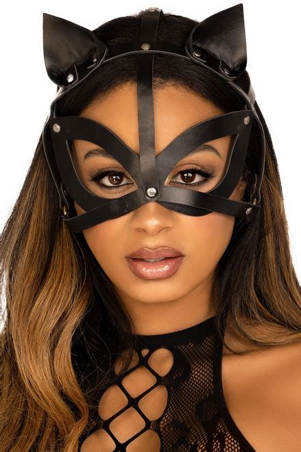 Black Vegan Leather Cat Mask Spicy Lingerie