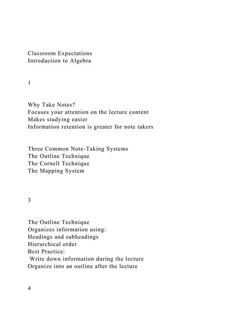 Classroom Expectationsintroduction To Algebra1why Docx
