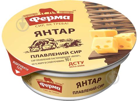 ᐉ Сир ТМ Ферма плавлений Янтар 90г 60 Краща ціна в Києві Україні