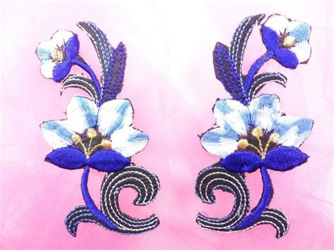 Blue Embroidered Appliques Floral Mirror Pairs