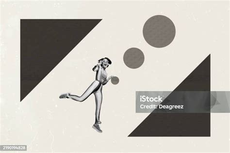 트렌드 삽화 포스터 복합 스케치 이미지 콜라주 기하학 요소 개체 조합 모양 젊은 아가씨 손 보류 공 실행 미소 25 29세에 대한 스톡 사진 및 기타 이미지 Istock