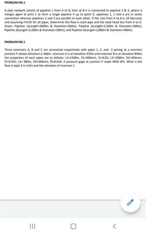 Solved PROBLEM NO 1 A Pipe Network Consist Of Pipeline 1 Chegg Com