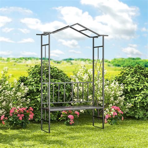 Dark Metal Garden Trellises With Seating Dark Which Shed