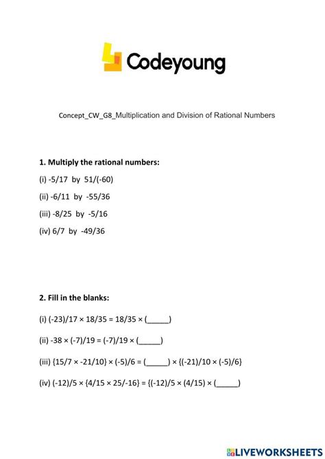 Concept Cw G8 Multiplication And Division Of Rational Numbers Worksheets Library