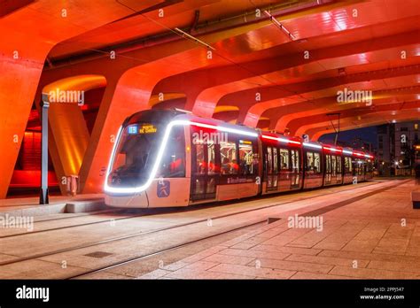 Modern Alstom Citadis X05 Light Rail Tram On Line T9 At Trois Communes