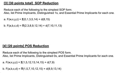 Solved Points Total SOP Reduction Reduce Each Of Chegg Com