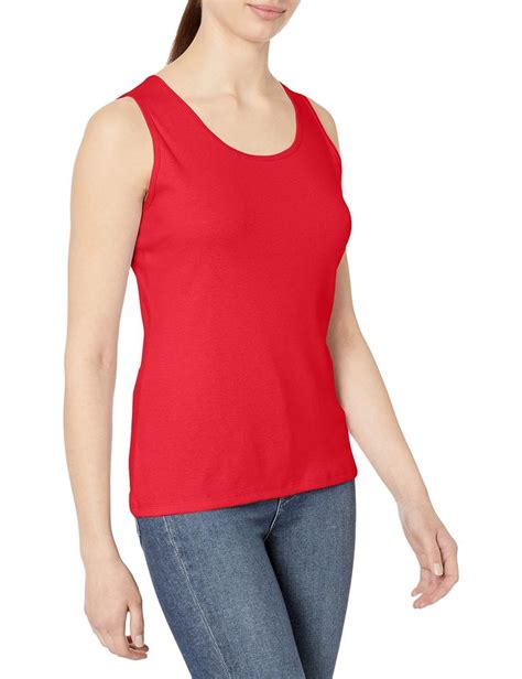 Hanes Womens Mini Ribbed Cotton Medium Fashion Red Tank Tops Tank