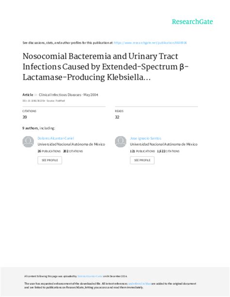Pdf Nosocomial Bacteremia And Urinary Tract Infections Caused By Extended‐spectrum β‐lactamase