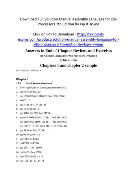 Full Solution Manual Assembly Language For X86 Processors 7th Edition