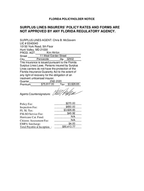 Fillable Online Surplus Lines Insurers Policy Rates And Forms Are
