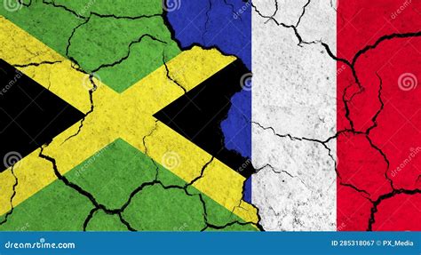 Flags Of Jamaica And France On Cracked Surface Stock Illustration