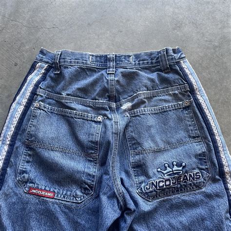 Vintage Blue Jnco Jean Spell Out Striped Jorts Depop