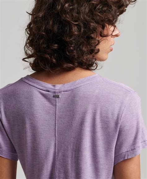 Womens Slub V Neck T Shirt In Purple Metallic Superdry Uk