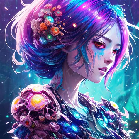 Premium Photo A Digital Illustration Of A Girl With Purple Hair And