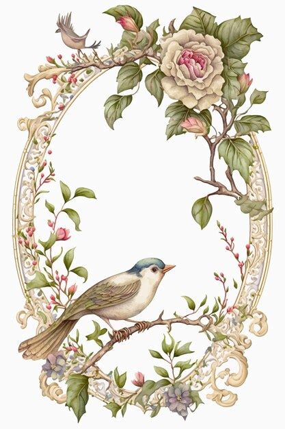 Premium Vector A Bird Sits On A Branch With Roses And A Frame That
