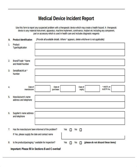 Medication Incident Report Form Template