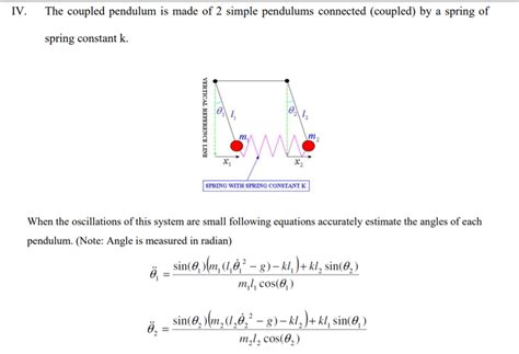 Solved IV The Coupled Pendulum Is Made Of 2 Simple Pendu Chegg