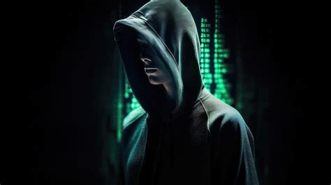 Premium Ai Image Hacker In The Hood With Tech Glow Background