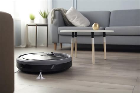 Premium Ai Image Autonomous Robot Cleaner Vacuuming A Living Room In