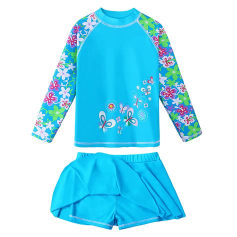 Baohulu Girls Swimsuit Two Piece Long Sleeve Upf 50 Bathing Suit Blue