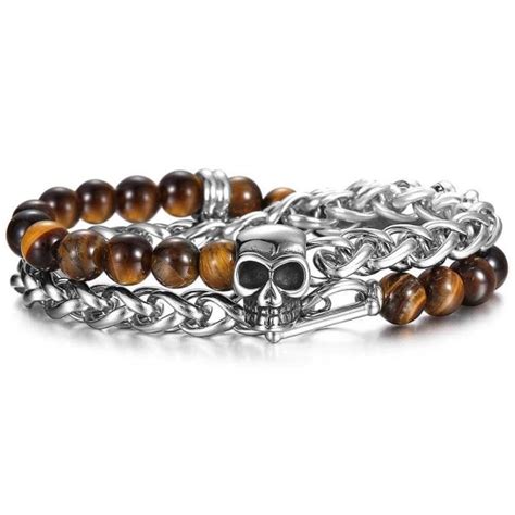 Skull Charm Tiger Eye Bracelet Men The Green Crystal