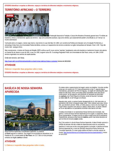 3º Ano Terreiro De CandomblÉ E Nossa Senhora Aparecida Pdf
