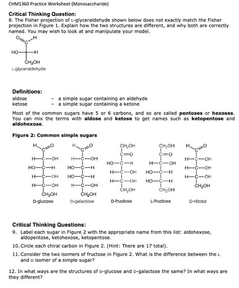 Solved Chm1360 Practice Worksheet Monosaccharide Model 1