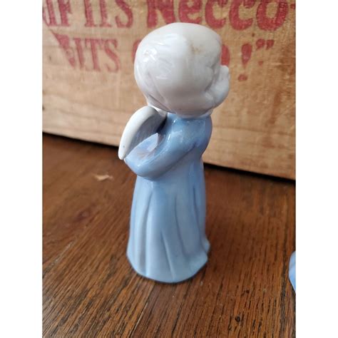 Vintage Kissing Angels Figurines Blue White Etsy