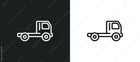 Flatbed Lorry Outline Icon In White And Black Colors Flatbed Lorry Flat Vector Icon From