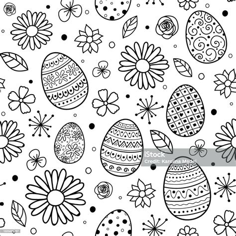 手描きの卵と花を持つイースターパターンのコンセプトベクトル お祝いのベクターアート素材や画像を多数ご用意 お祝い イラストレーション