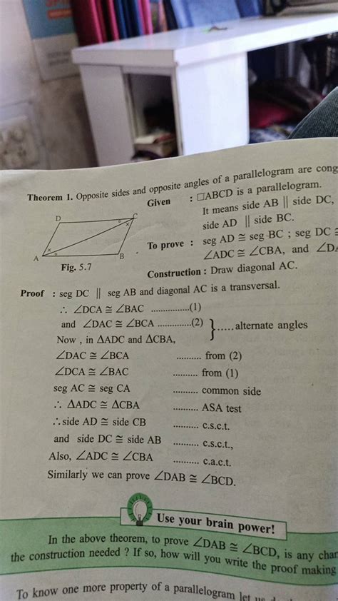 Theorem 1 Opposite Sides And Opposite Angles Of A Parallelogram Are Cong