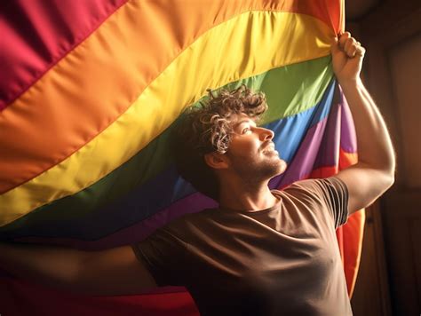 Premium Ai Image Man Holding Lgbtq Flag