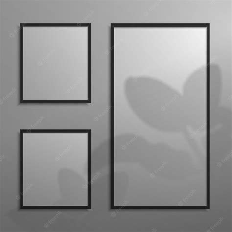 그림자 오버레이 효과가 있는 현실적인 프레임 3d 포스터 벽과 식물 그늘에 매달려 있는 빈 프레임워크 정사각형 그림 콜라주 검은