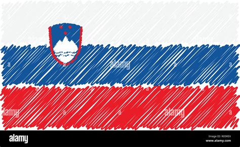 Hand Drawn National Flag Of Slovenia Isolated On A White Background