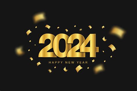 2024 새해 복 많이 받으세요 우아한 디자인 검은 배경에 황금 2024 로고 번호의 벡터 일러스트 레이 션 2024년을 위한