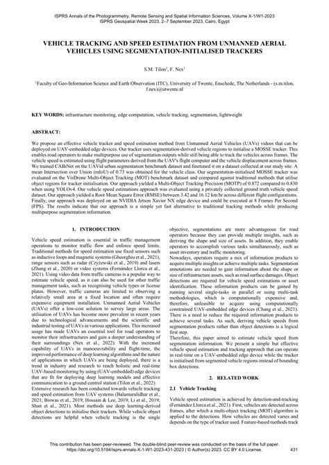 Pdf Vehicle Tracking And Speed Estimation From Unmanned Aerial Vehicles Using Segmentation