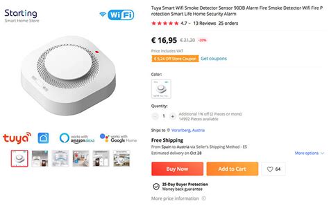 Tuya Smart Wifi Smoke Detector Sensor DB Alarm Fire Smoke Detector Wifi Fire Protection Smart